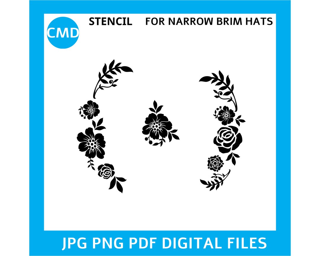 Stencils for Hat Burning PNG, Floral, Narrow Brim Hat Burning Stencil ...