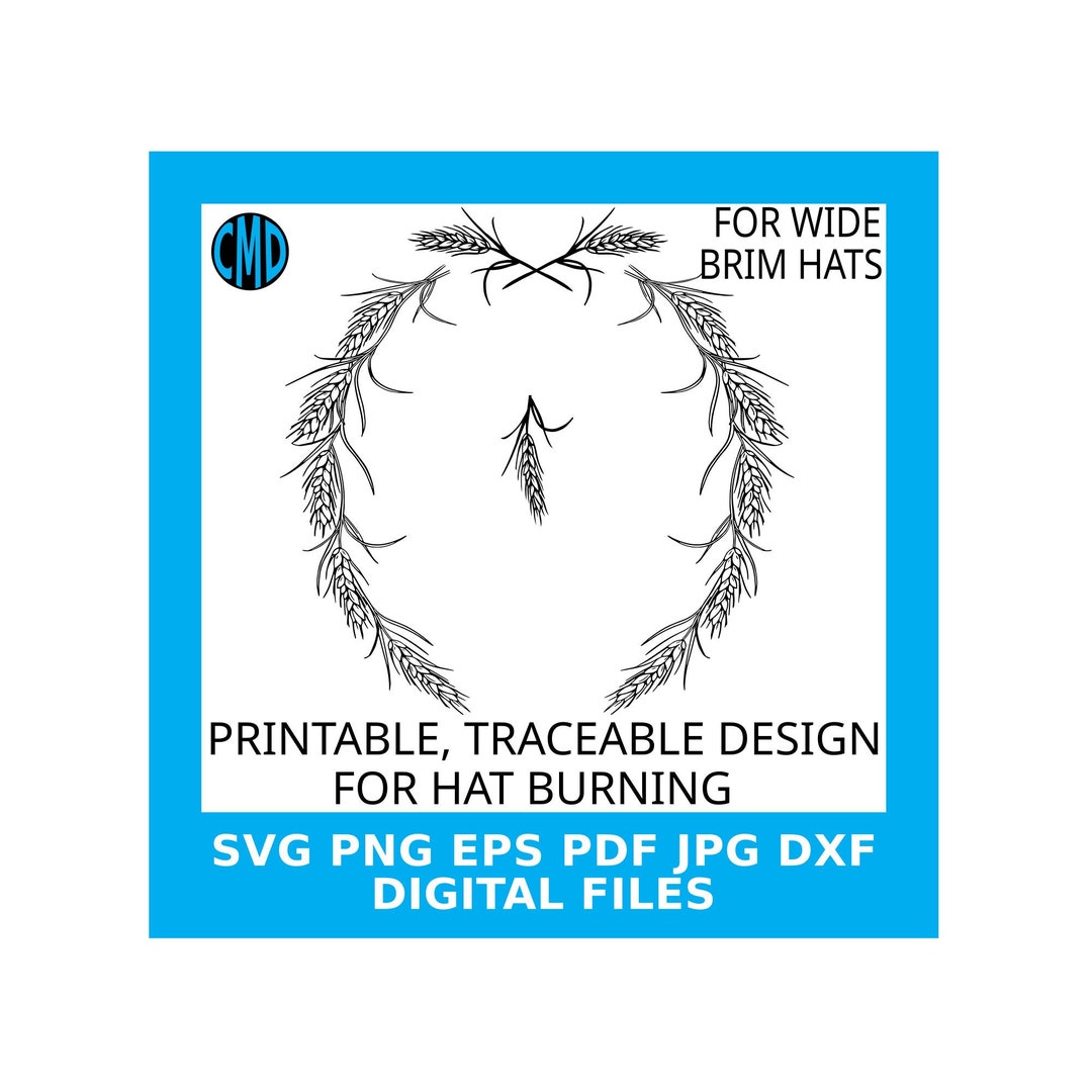 Traceable Wheat Wreath Hat Burning Design, Rustic Wheat Stalk Pattern ...