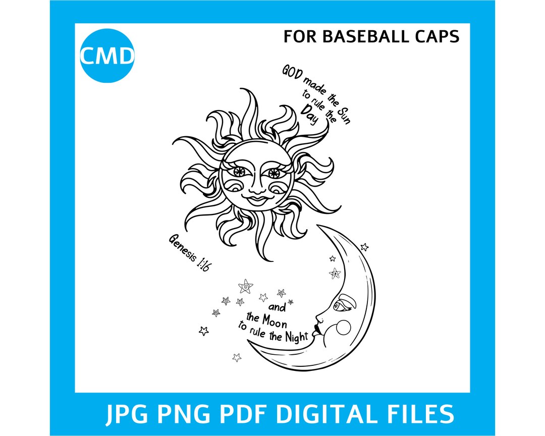 Sun and Moon Baseball Hat Burning Design, Christian Bible Verse, God ...