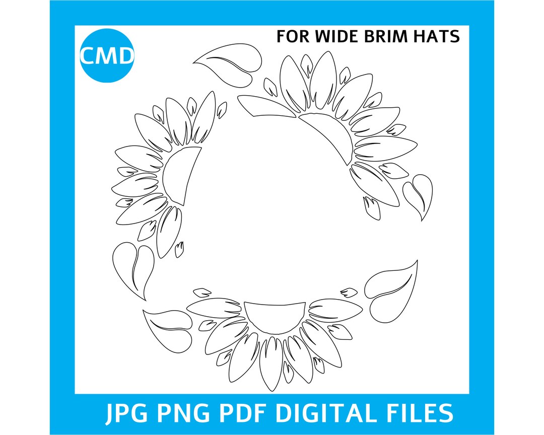 WIDE BRIM Half Sunflowers, Traceable Hat Burning Design Png, Print ...