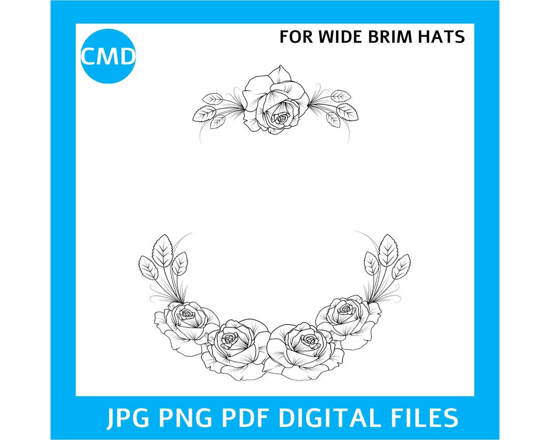 Vintage Roses Wide Brim Hat Burning Design, Rose Burned Hat Template, Bouquet Hat Burning ...