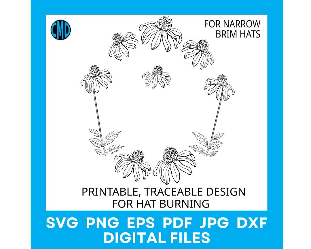 Coneflower Hat Burning Design, DIY Pyrography Template, Narrow Brim Hat ...