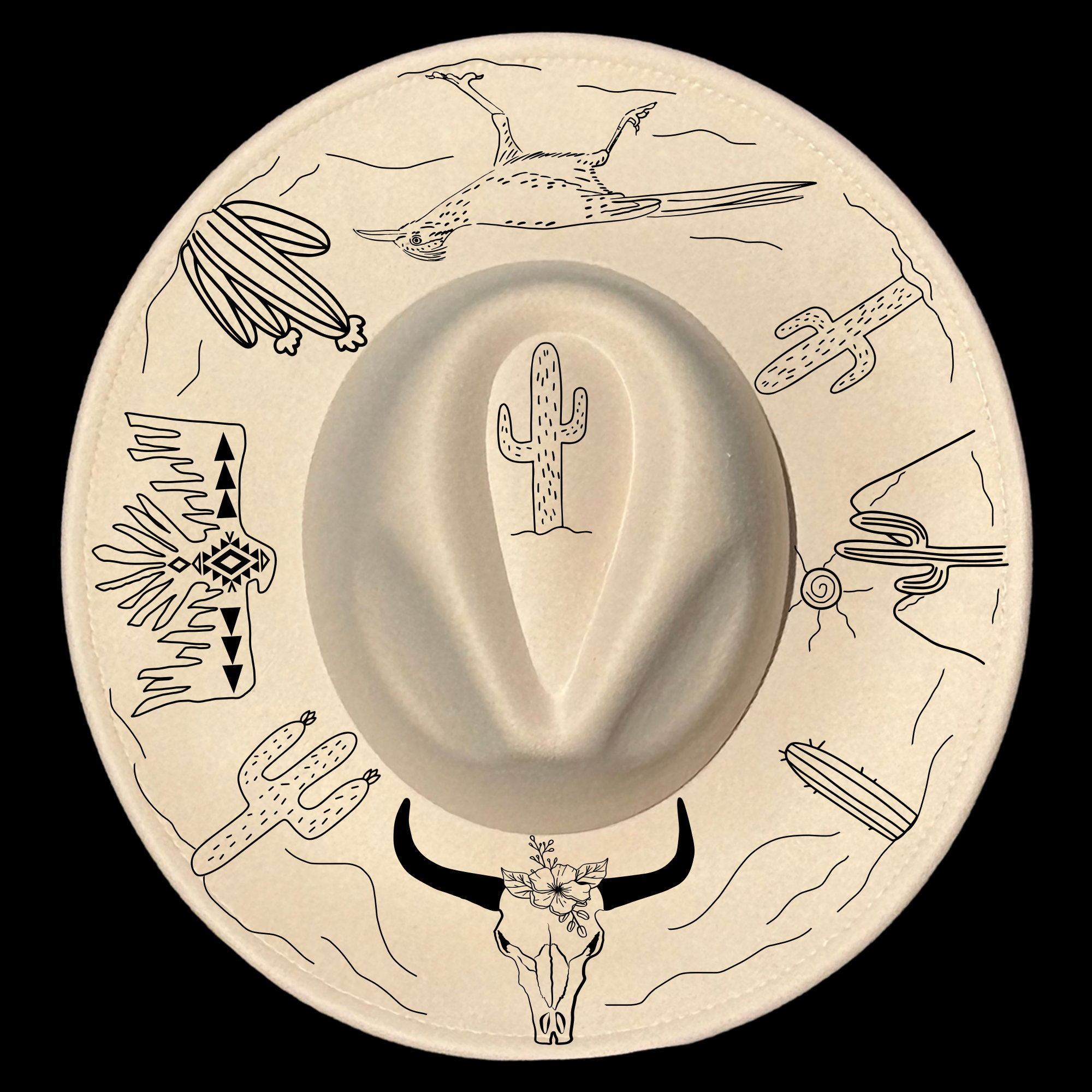 Desert Cactus Hat Burning Design, Longhorn Skull Template, Thunderbird ...