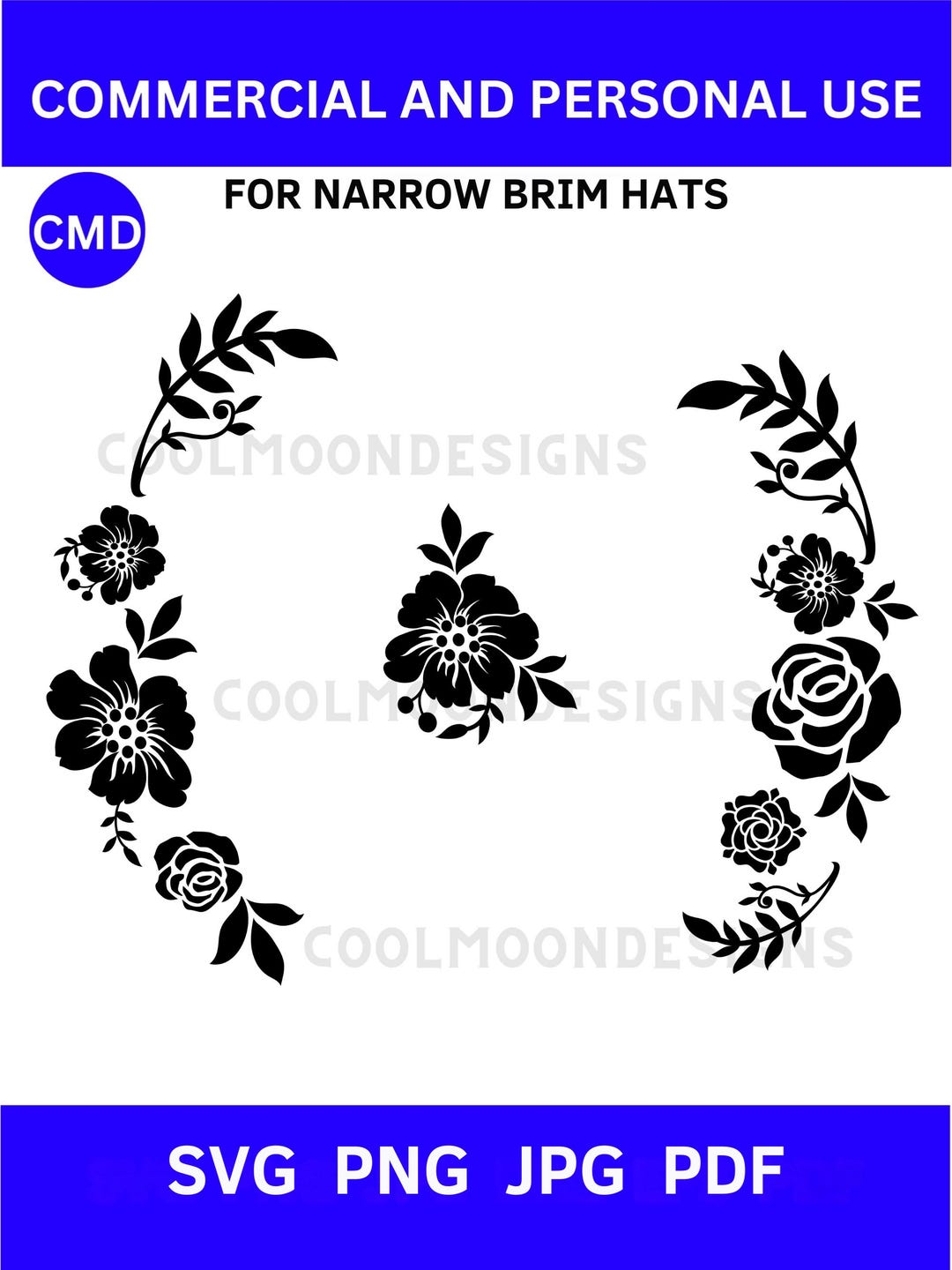 Floral Flowers Narrow Brim Hat Burning Design | Digital File | Instant ...