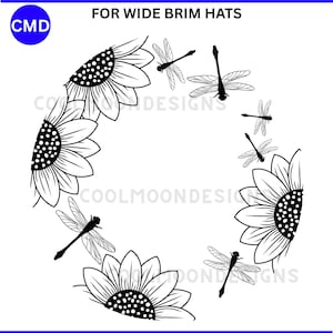 Dragonfly Sunflower Wide Brim Hat Burning Design, Dragonflies and Sunflowers Pattern, Laser ...
