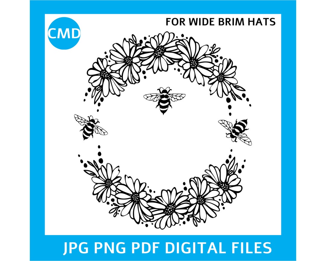 Daisy and Bee Hat Burning Design, WIDE Brim Hats, Nature, Traceable ...