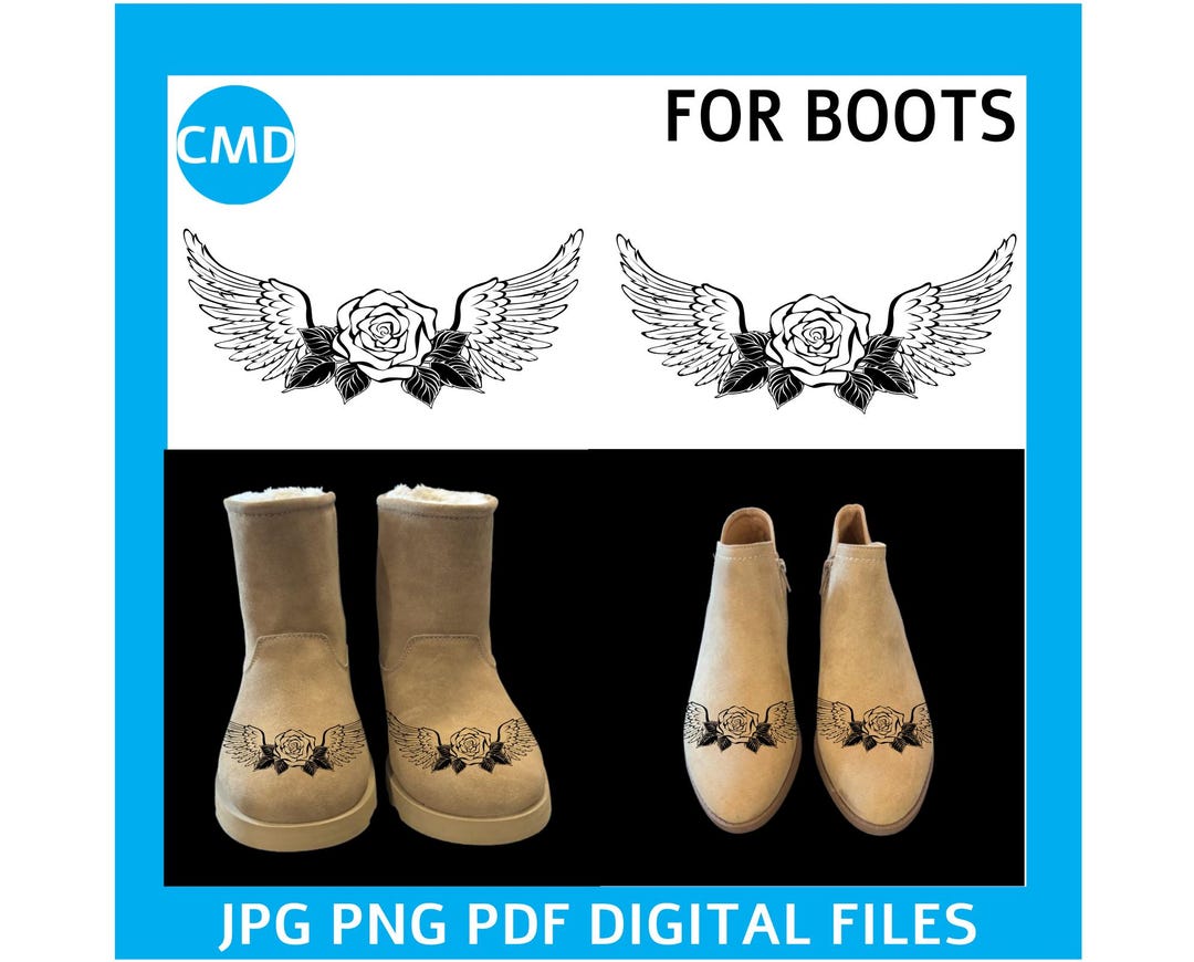 Rose Wings Boot Burning Design, Angel Wings, Floral Burned Bootie ...