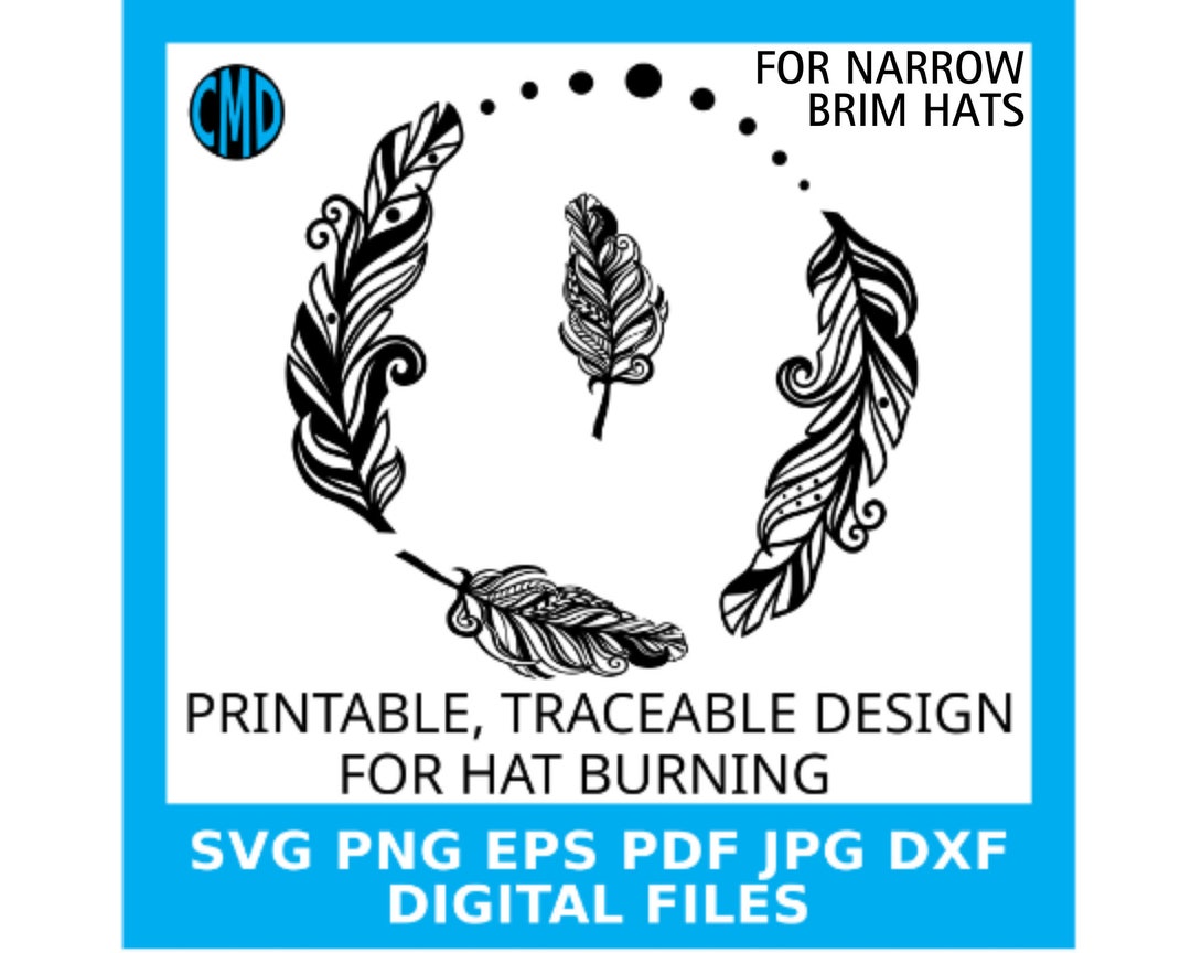 Traceable Hat Burning Design, Feathers Template, Print Trace Burn, for Narrow Brimmed Fedora ...