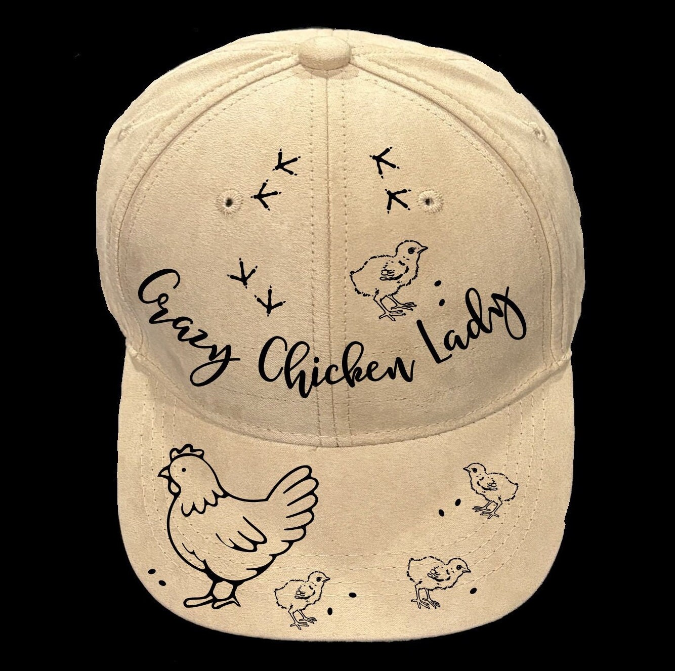 Crazy Chicken Lady Baseball Hat Burning Design, Hen and Chicks Pattern ...
