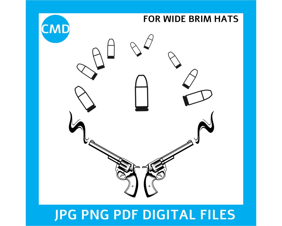 Western Gunsmoke Hat Burning Design, Bullet and Revolver Digital Design ...