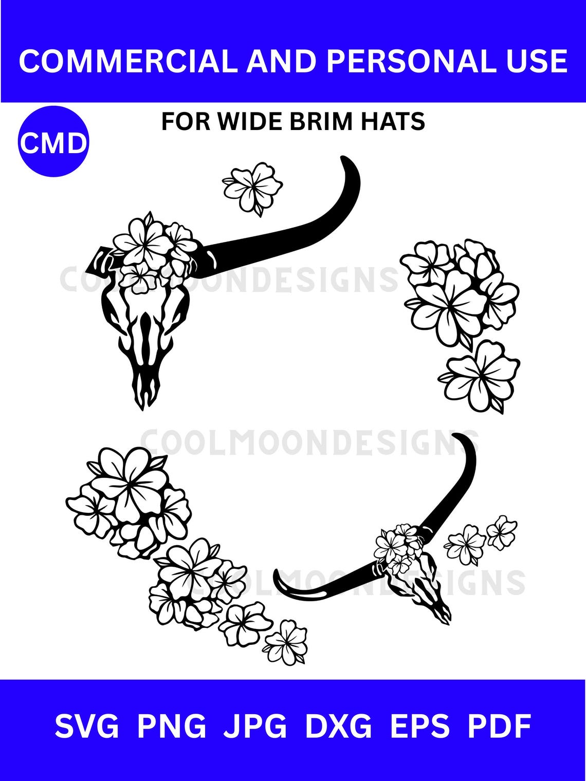 Floral Skull Hat Burning Design, Longhorn Skull Pattern, Traceable ...