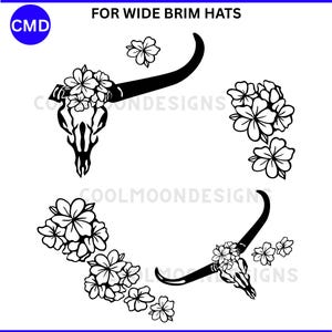 Floral Skull Hat Burning Design, Longhorn Skull Pattern, Traceable ...