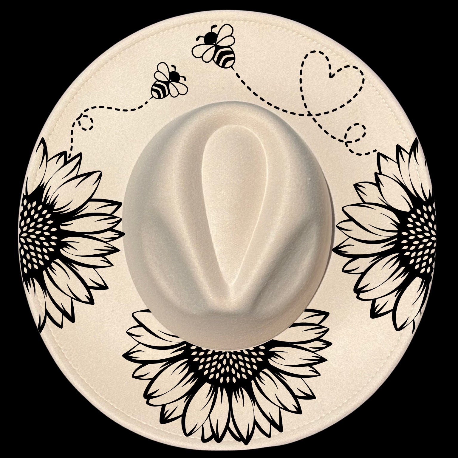 Sunflower Hat Design Traceable Hat Burning Design, 3 Sunflowers and Bees Design for Wide Brim ...