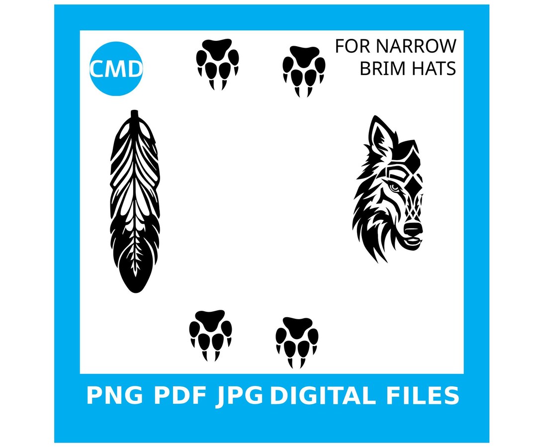 Tribal Wolf Hat Burning Design, Wolf Head Pattern, Feather, for Narrow ...