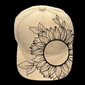Large Sunflower Baseball Hat Burning Design, Floral Flower Pattern, Sun ...