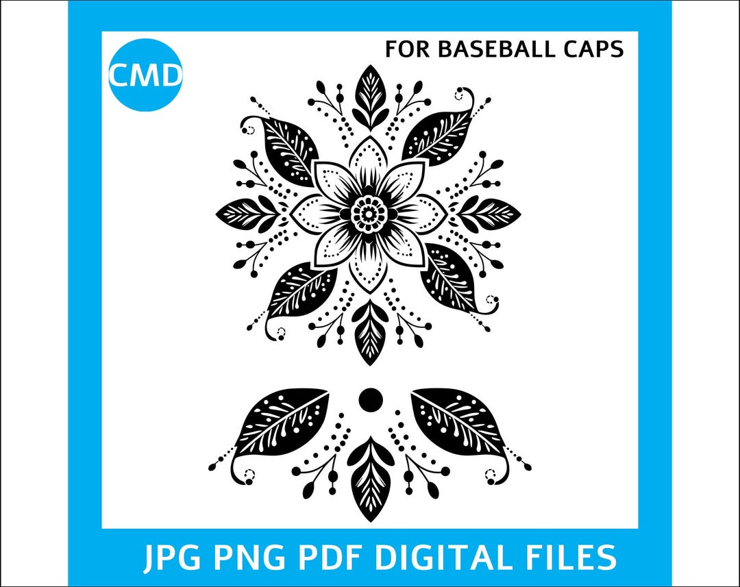 Tribal Floral Baseball Hat, Flower Pattern, for Ball Cap, DIY ...