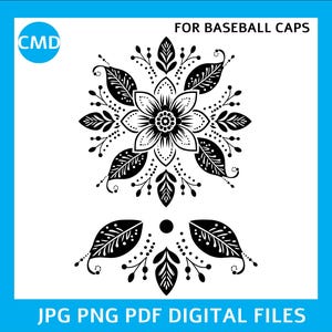 Tribal Floral Baseball Hat, Flower Pattern, for Ball Cap, DIY ...
