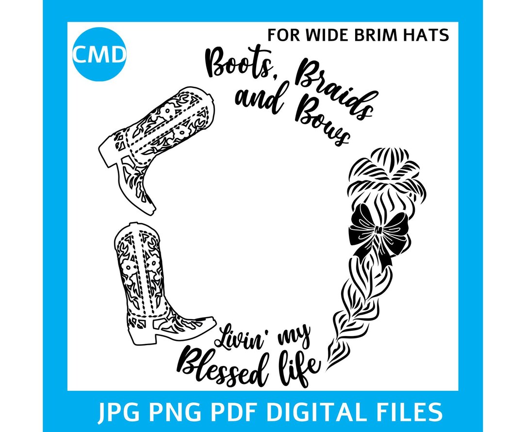 Boots Braids and Bows Hat Burning Design, Cowgirl Boot Pattern ...