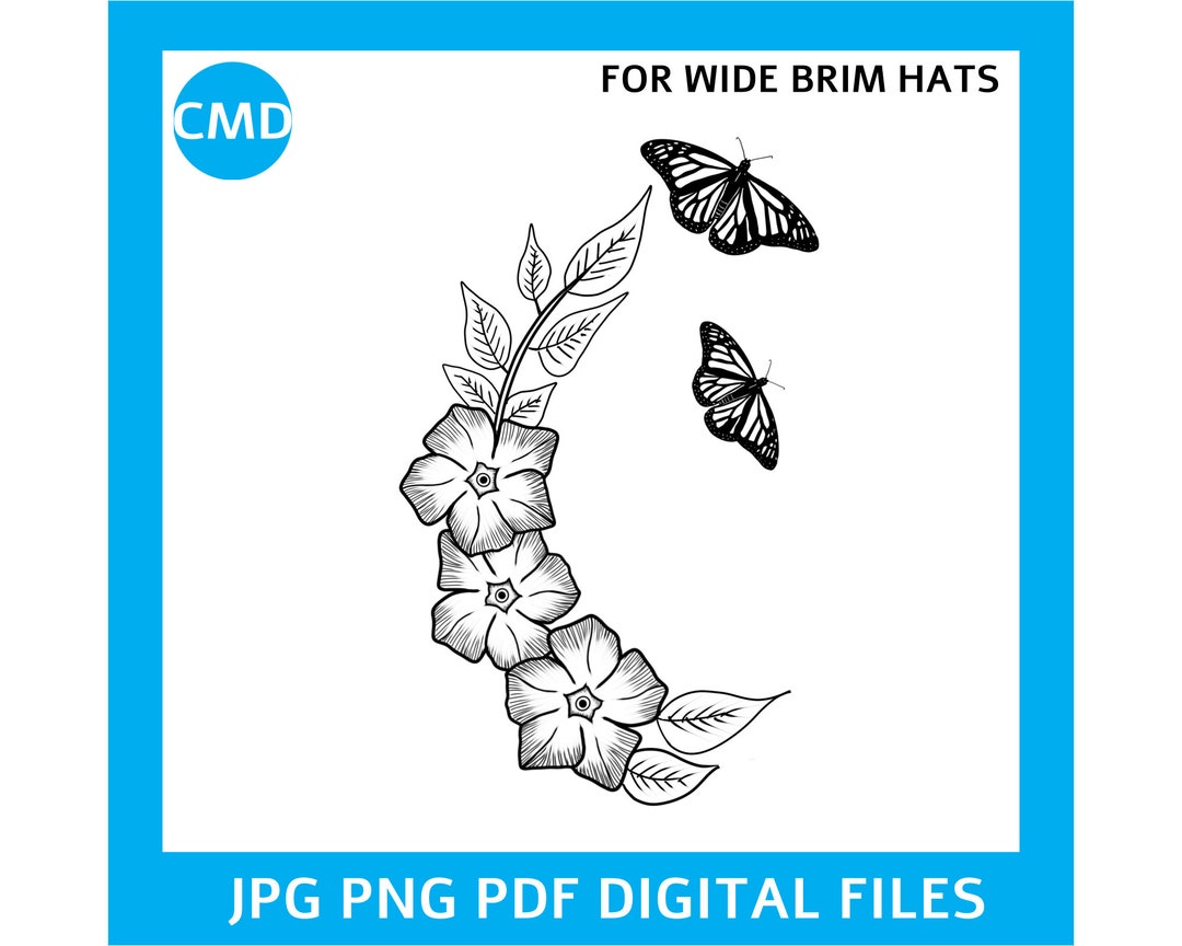 Periwinkle Hat Burning Design With Flowers and Butterflies, Periwinkle ...
