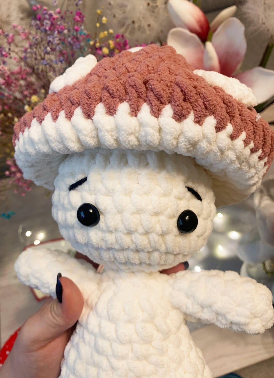 Cute Pink Crochet Mushrrom Mushroom Plushie Mushroom Plush Mushroom ...