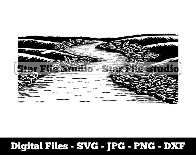 83 River Flow SVG PNG PDF Dxf Bundle, Flowing Stream and Forest River ...
