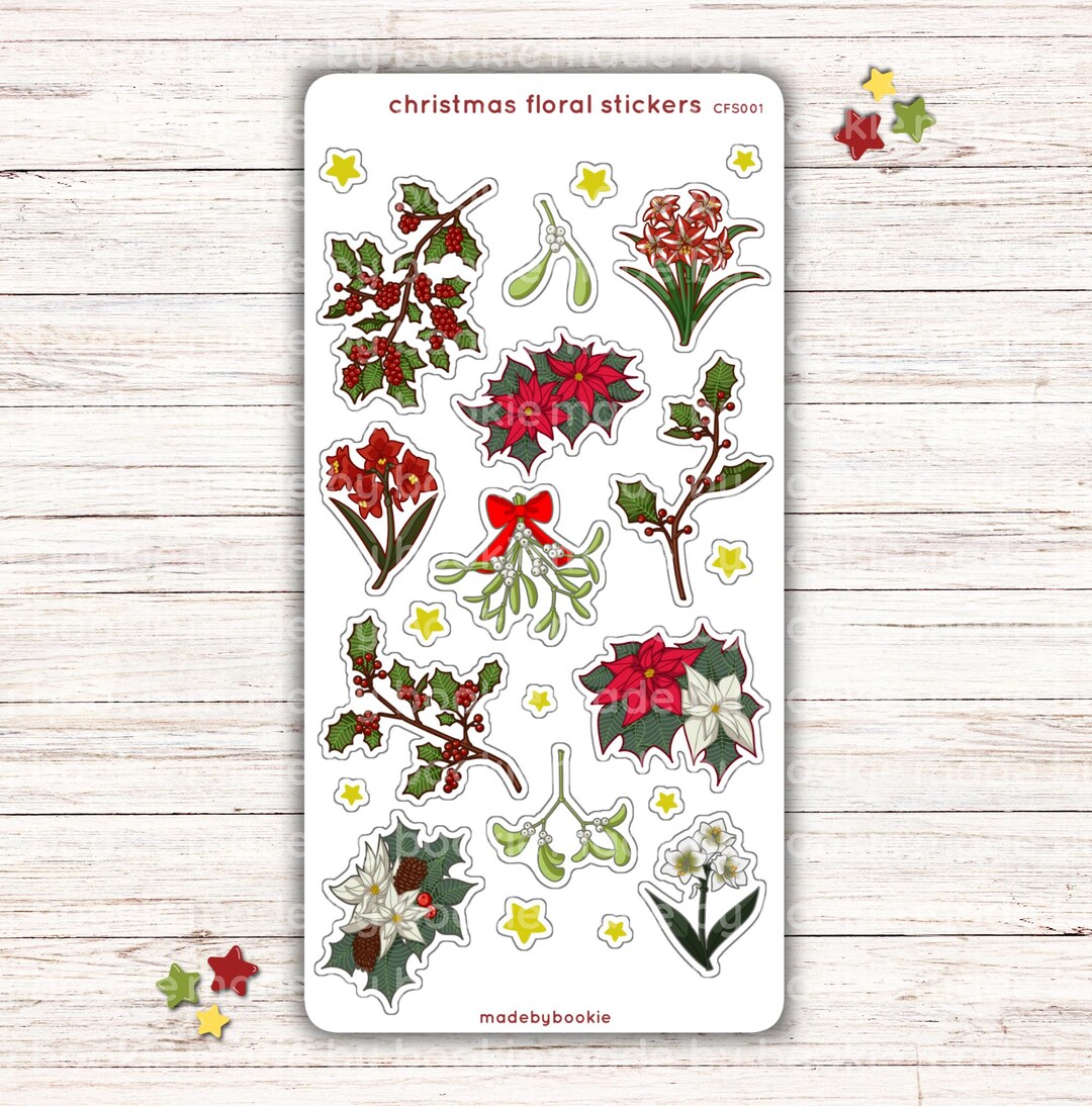 Christmas Floral Stickers: Poinsettia, Holly, Mistletoe - Planner ...