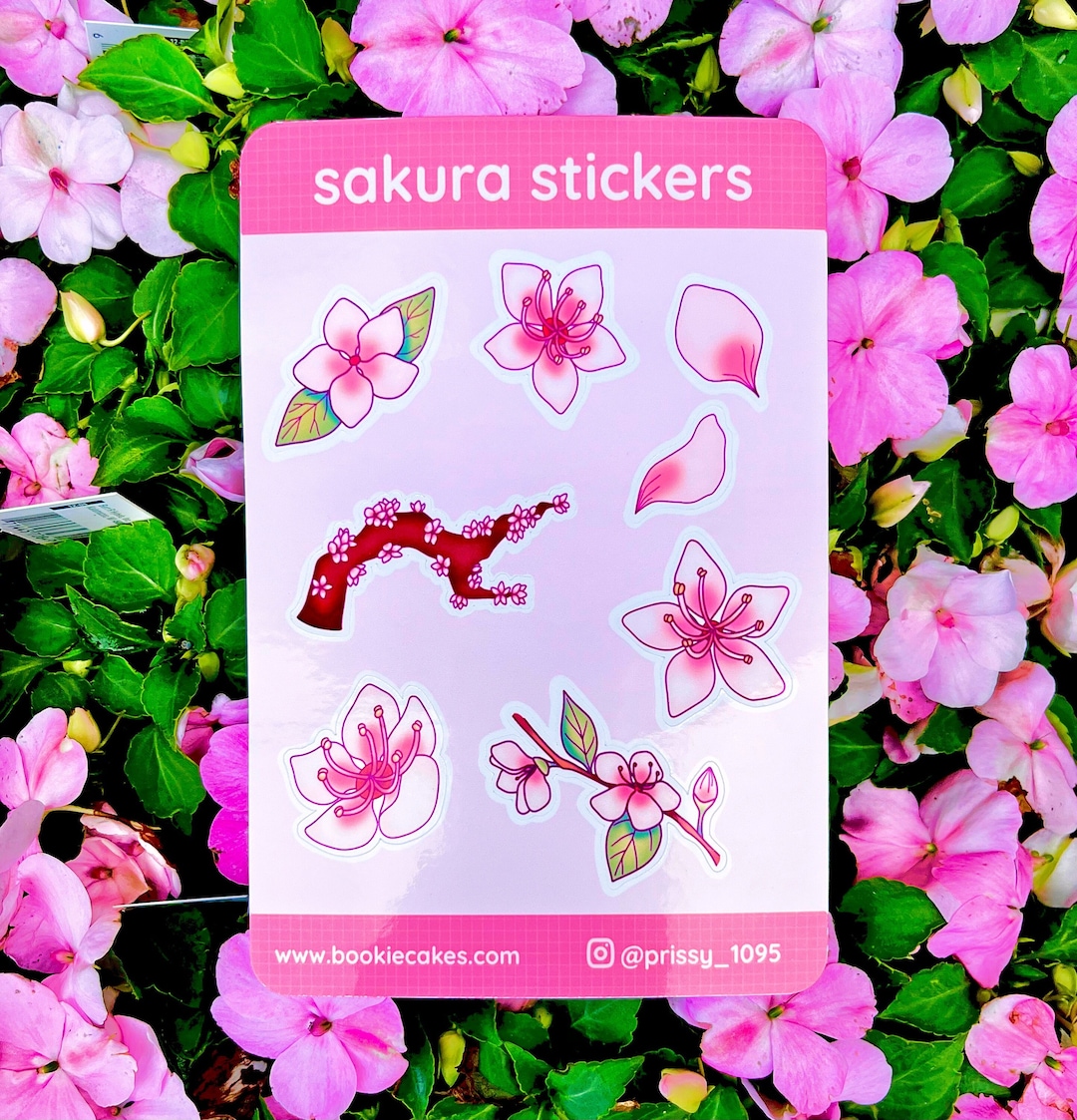 Sakura Sticker Sheet Cherry Blossoms Pink Flowers Sticker Sheet Glossy ...