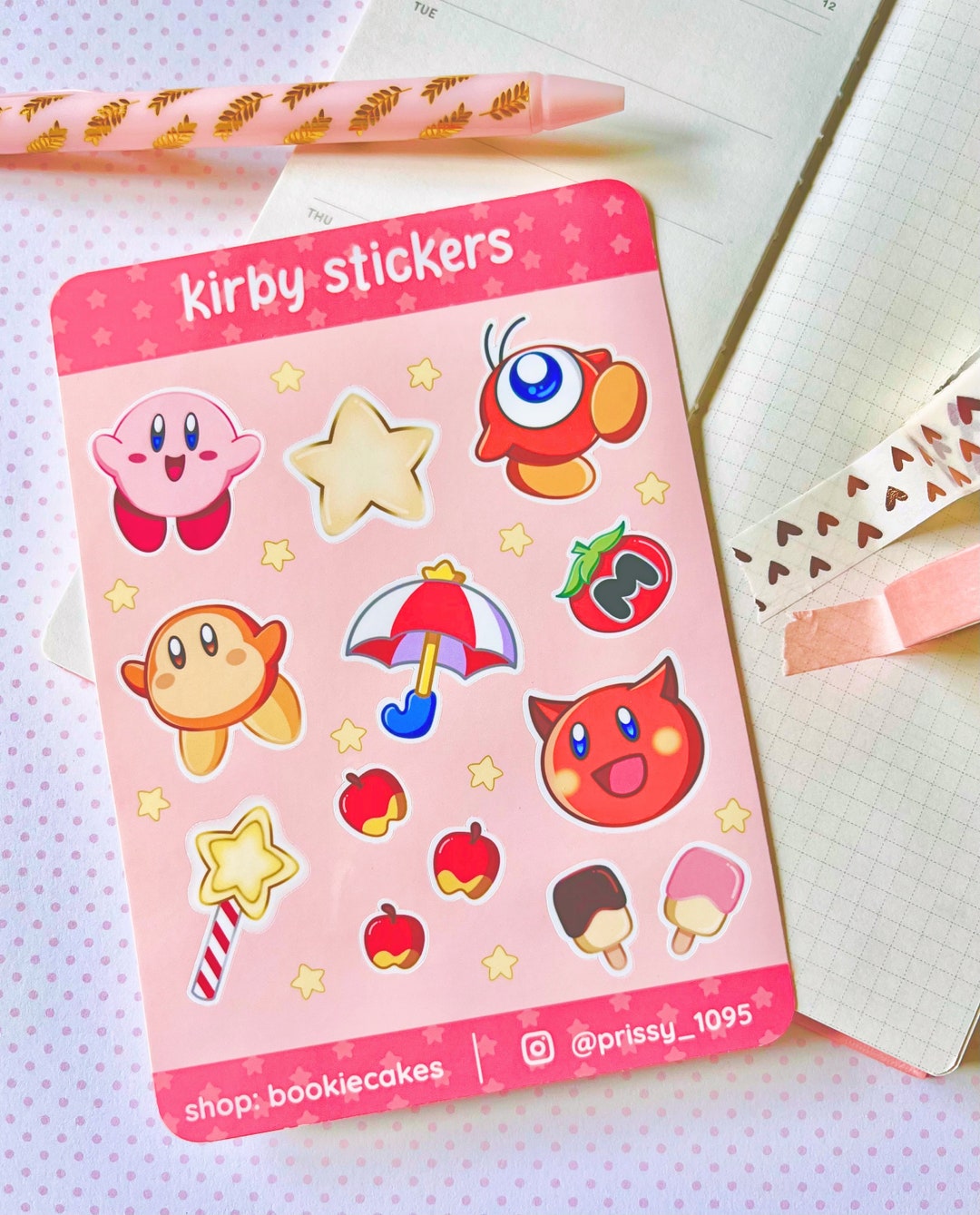Kirby Sticker Sheet Kirby Kawaii Stickers Cute Stickers Glossy Stickers ...