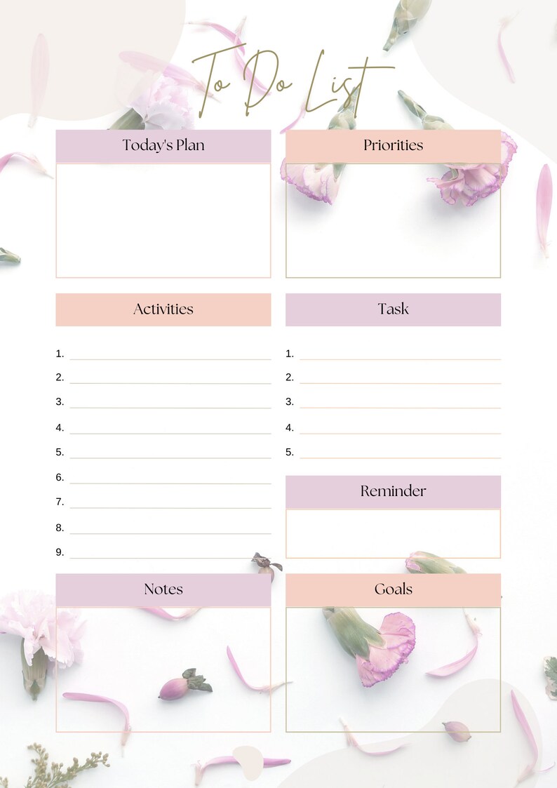 Floral to Do List, to Do List Printable, to Do List, Pastel, Pdf, to Do ...