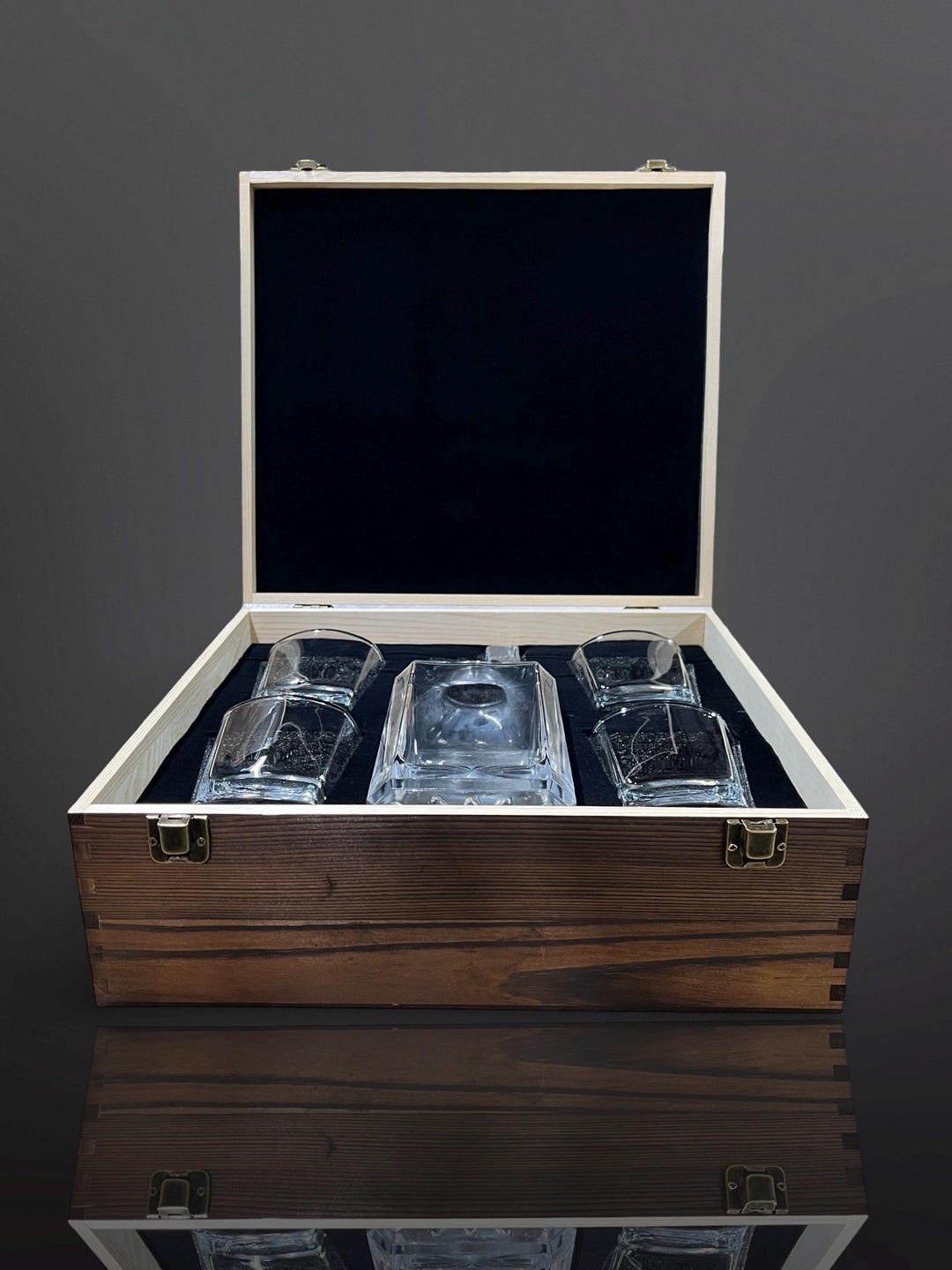 Personalized Wooden Gift Box Set With Decanter & Whiskey Glasses ...