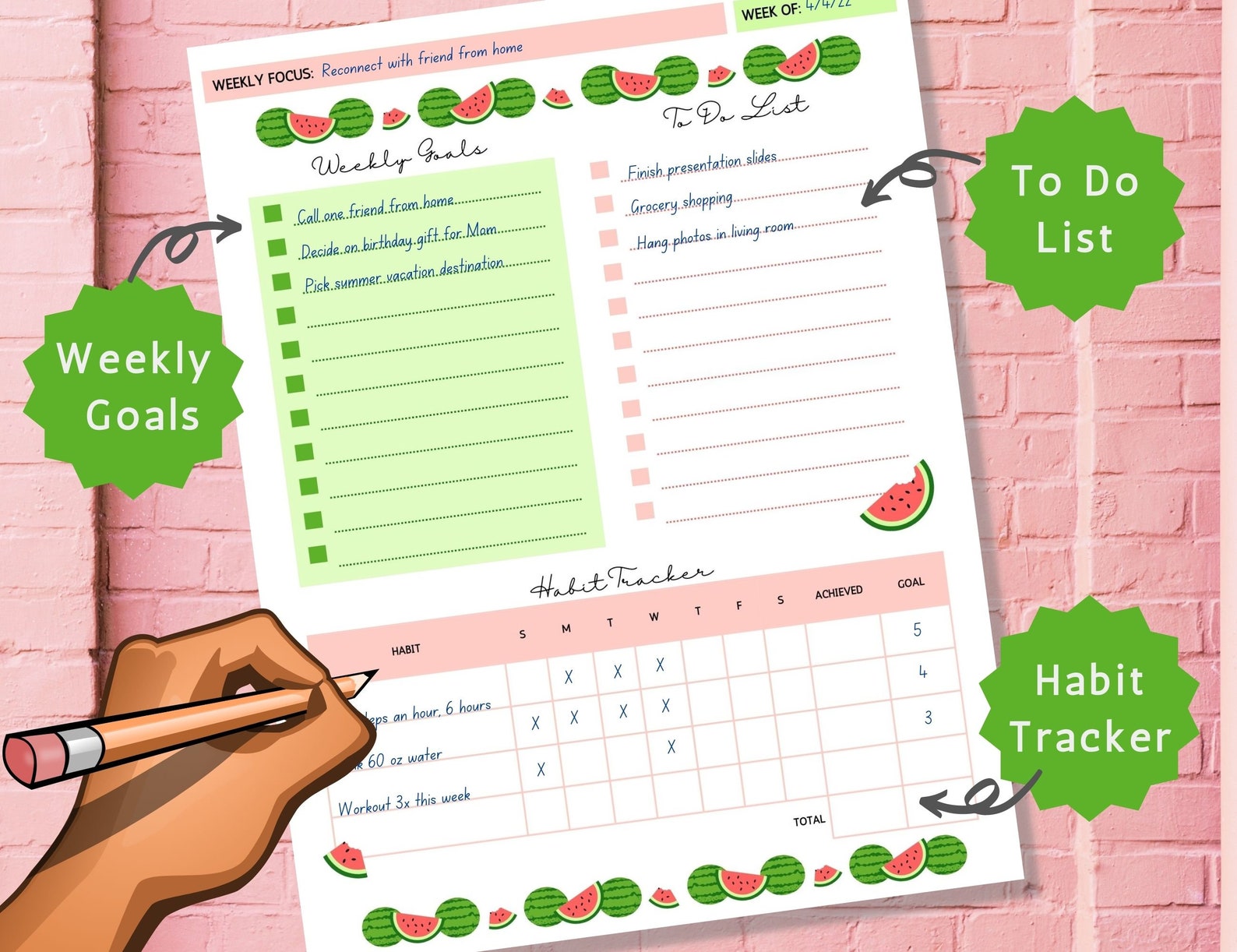 Weekly Goal Planner Printable, to Do List Template, Goal Checklist ...