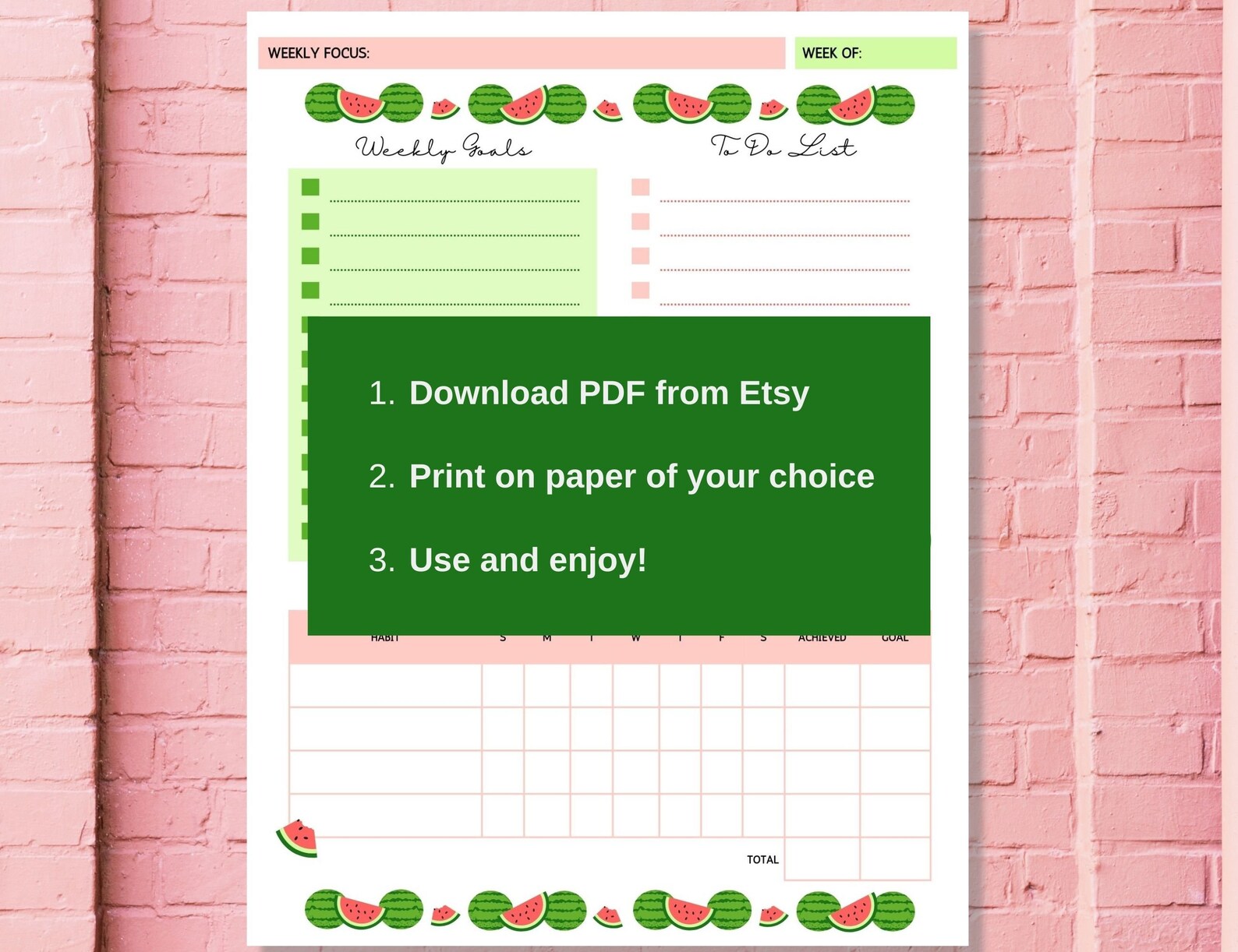 Weekly Goal Planner Printable, to Do List Template, Goal Checklist ...