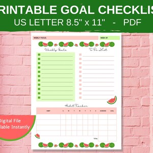 Weekly Goal Planner Printable, to Do List Template, Goal Checklist ...