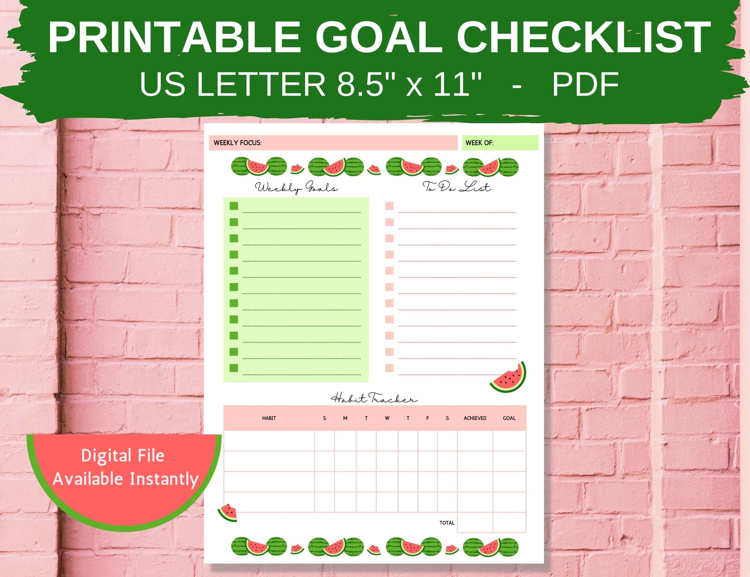 Weekly Goal Planner Printable, to Do List Template, Goal Checklist ...