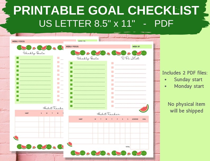 Weekly Goal Planner Printable, to Do List Template, Goal Checklist ...