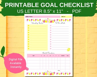 Weekly Goal Planner Printable, to Do List Template, Goal Checklist ...