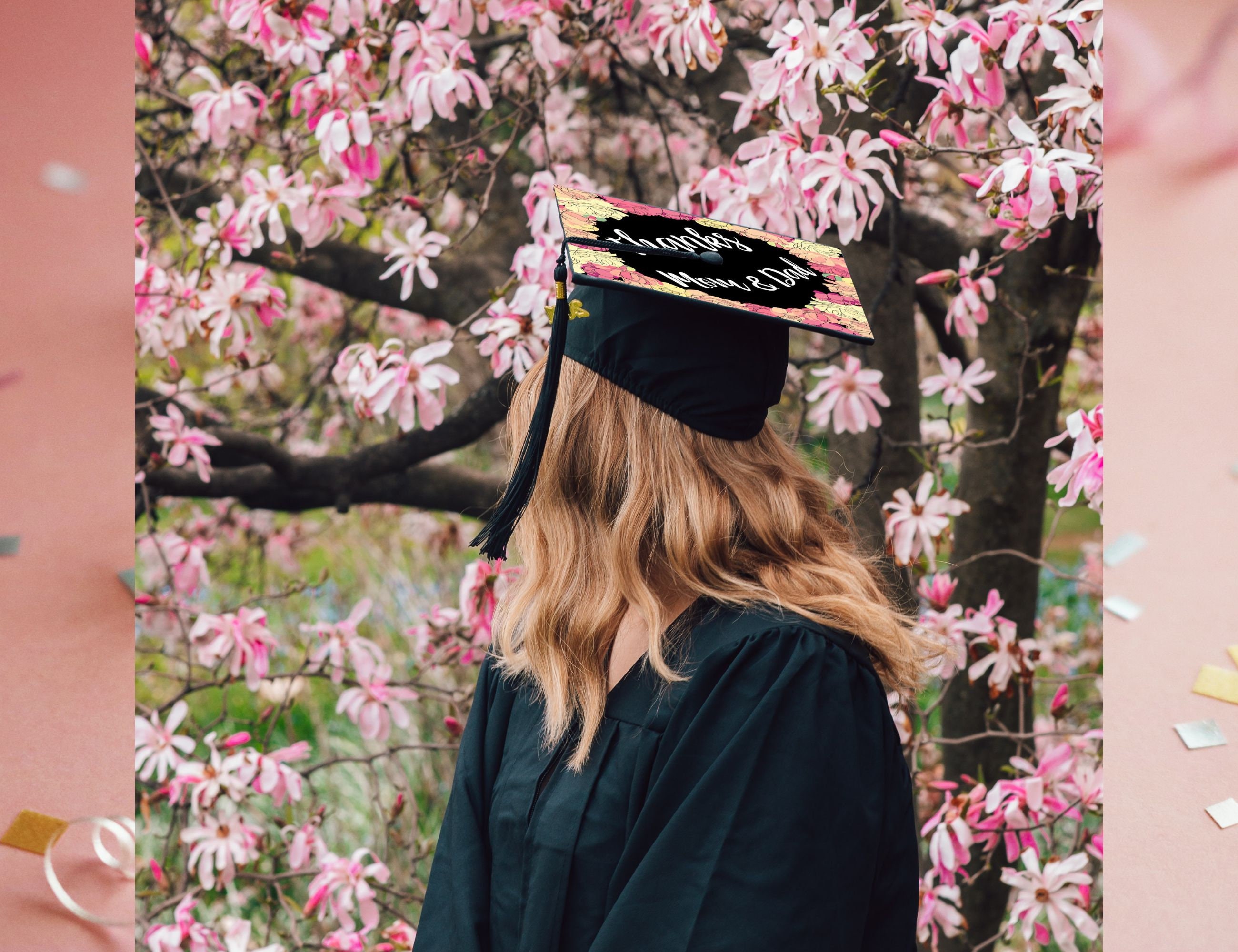Graduation Cap Topper Printable - Thanks Mom & Dad - Floral Grad Cap ...