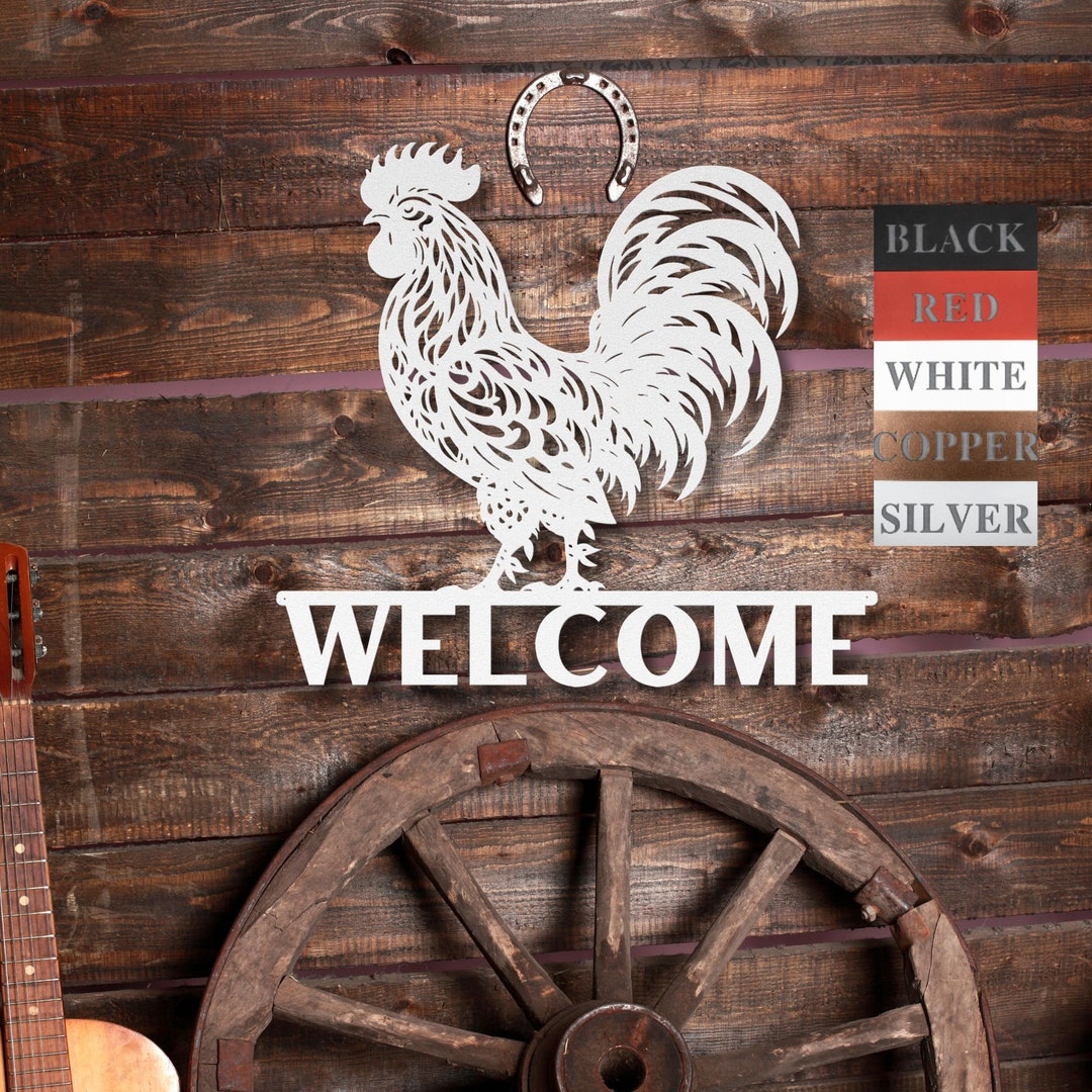 Metal Chicken Sign, Farmhouse Wall Art, Rustic Welcome Sign, Country ...