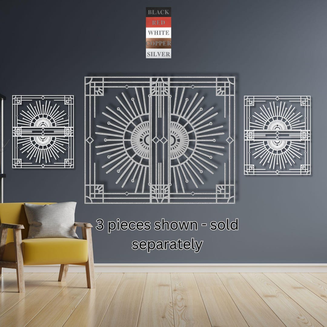 Metal Vertical or Horizontal Art Deco Wall Art Decor, Sun Wall Art ...
