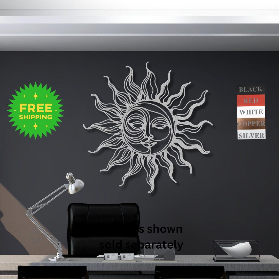 Metal Sun Wall Art Sun Moon Face Decor Outdoor Indoor Celestial Wall ...