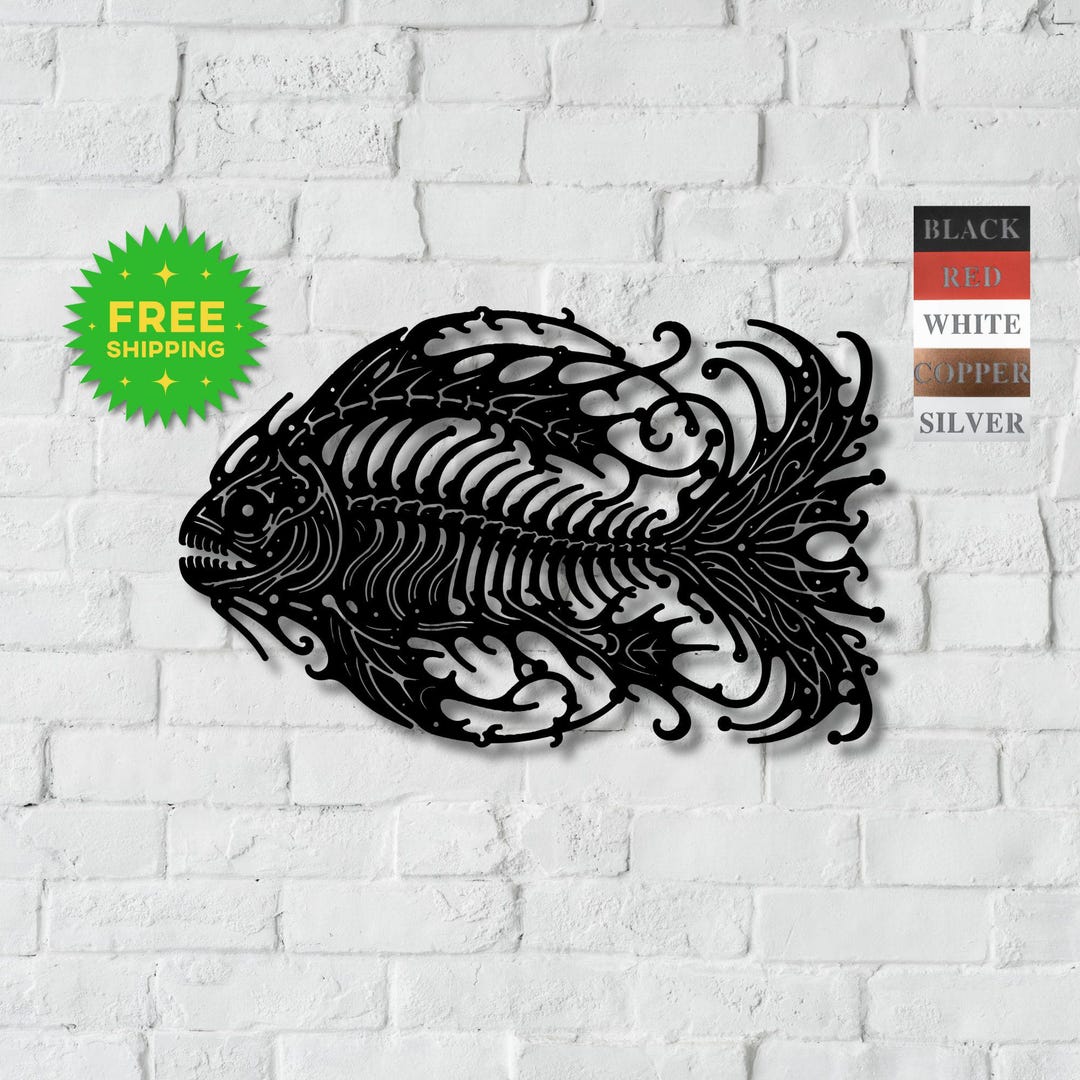 Metal Fish Skeleton Wall Art | Industrial Steampunk Decor | Gothic ...