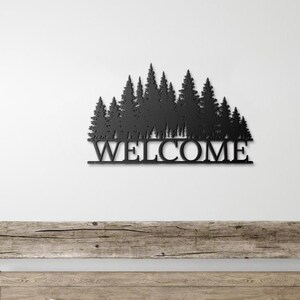 Evergreen Tree Welcome Sign, Pine Tree Wall Art, Wide Rustic Outdoor ...