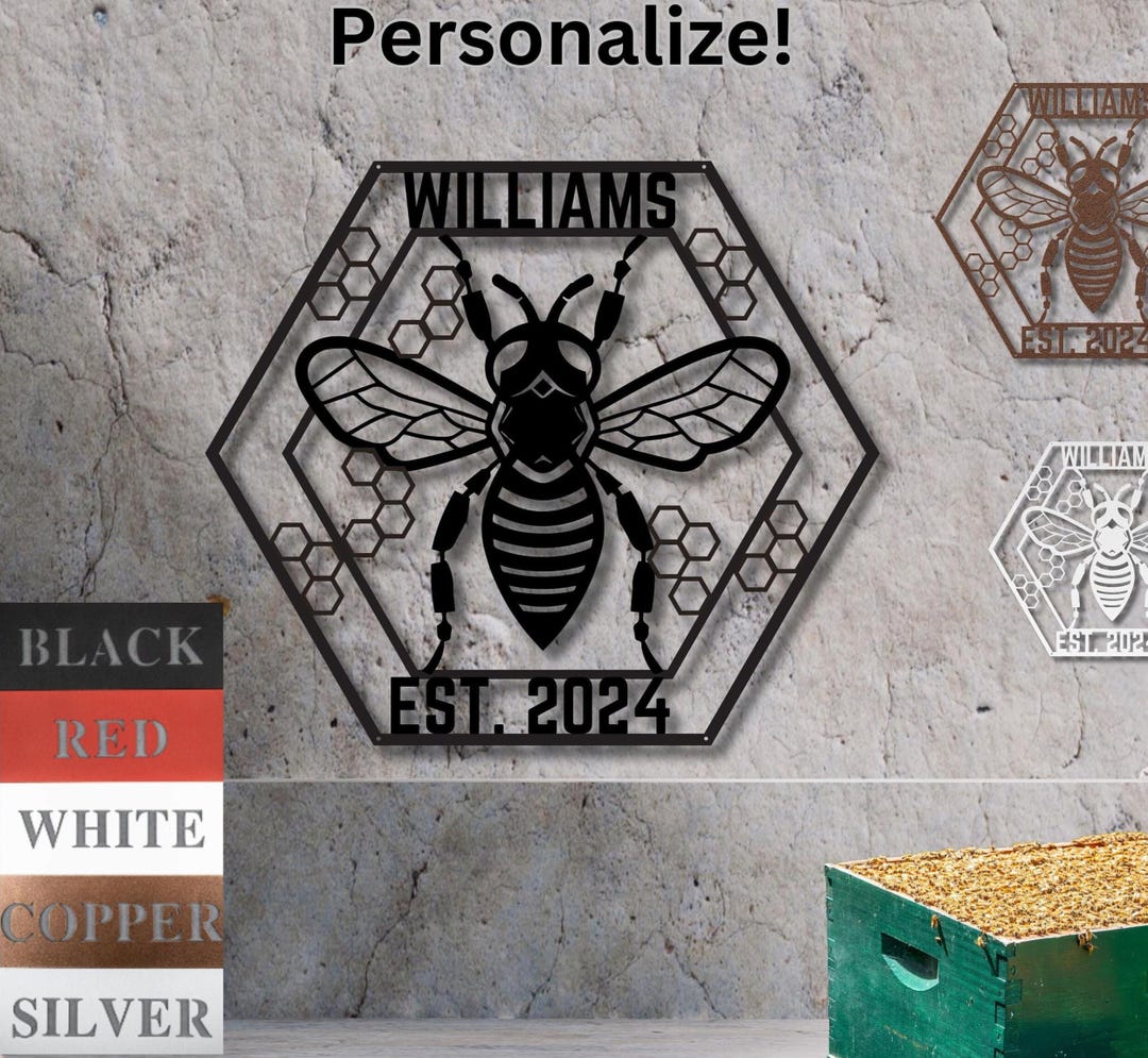 Custom Honey Bee Metal Sign | Personalized Family Name Est Date ...