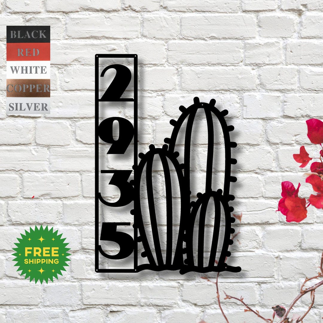 Southwest Vertical House Number Sign | Metal Barrel Cactus Address ...