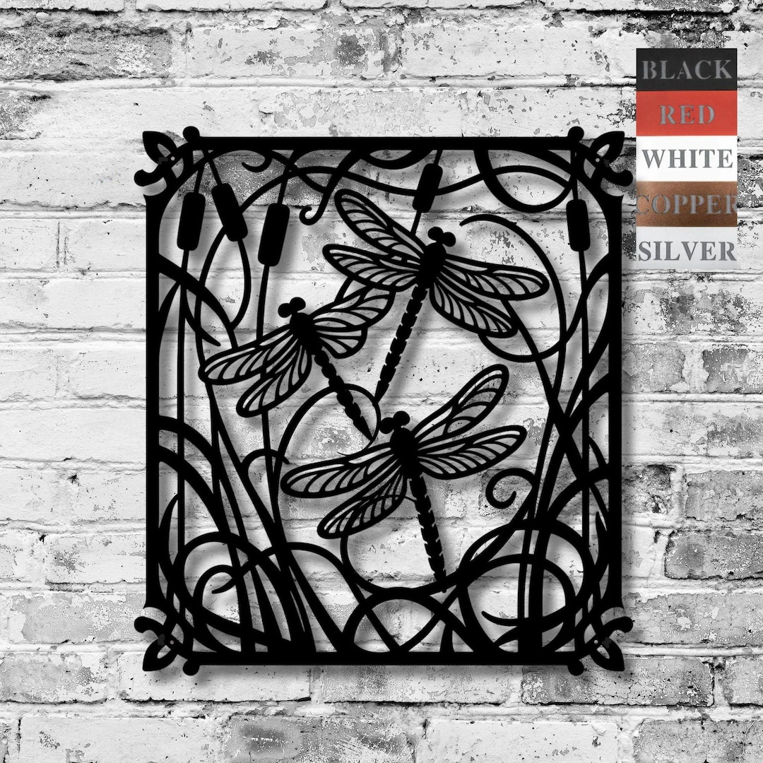 Metal Dragonfly Panel Wall Art | Dragonfly Vine Botanical Scene ...