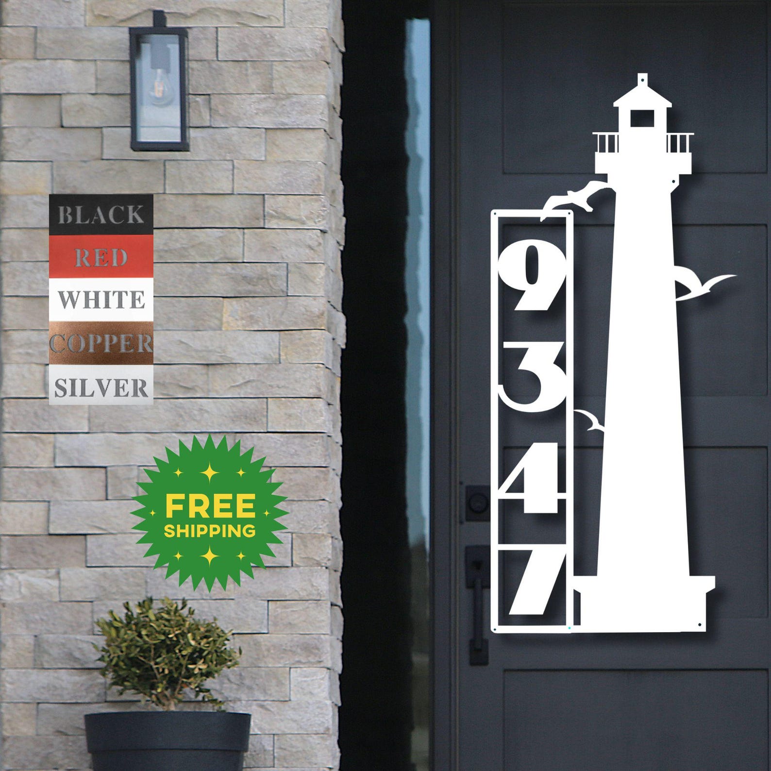 Vertical House Number Sign | Lighthouse Seagull Metal Address | Coastal ...