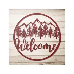 Nature-inspired Welcome Sign - Trees, Mountains, and Circle Frame ...