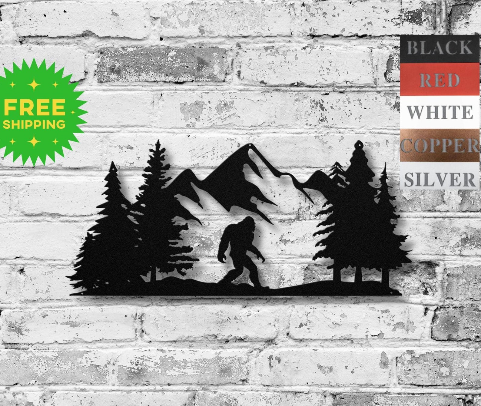 Metal Bigfoot Wall Art Sasquatch Mountain Forest Scene Metal Sign Cabin ...
