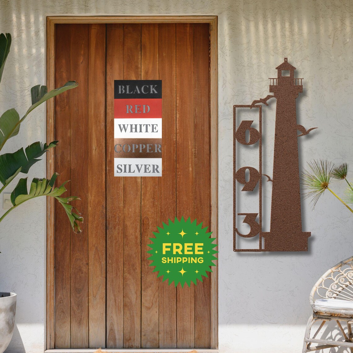 Vertical House Number Sign | Lighthouse Seagull Metal Address | Coastal ...
