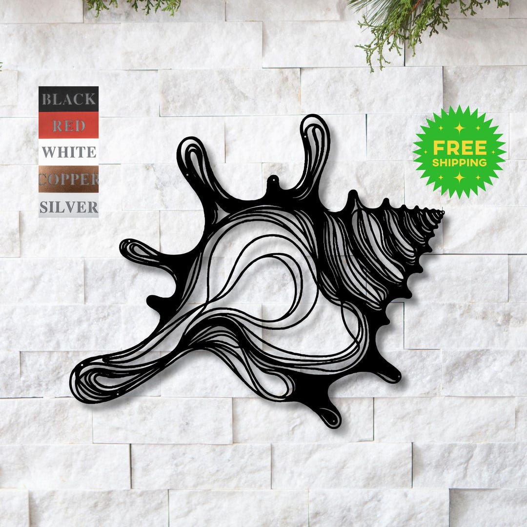 Metal Conch Shell Wall Art | Spiral Seashell Sign | Beach House Decor ...